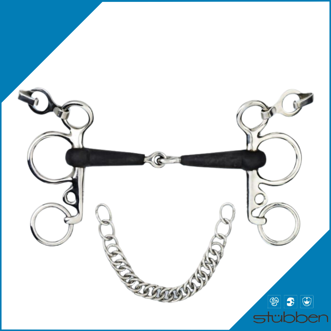 STUBBEN 2242 JOINTED RUBBER PELHAM - STUBBEN : HORSE BIT, HORSE BRIDLE,